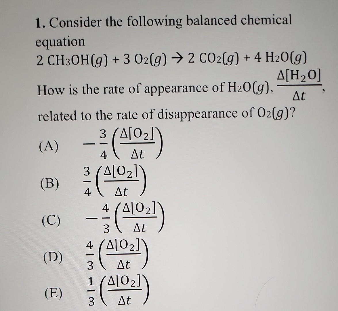 Solved 1. Consider the following balanced chemical equation | Chegg.com