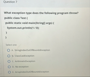 Solved Question 7What exception type does the following | Chegg.com