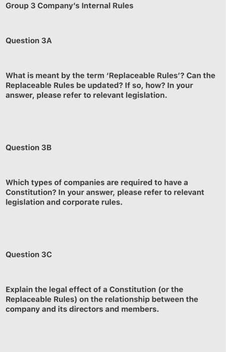 Solved Group 3 Company's Internal Rules Question 3A What is | Chegg.com