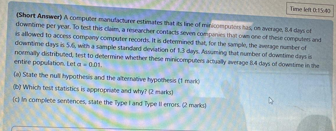 Solved Time left 0:15:40(Short Answer) ﻿A computer | Chegg.com