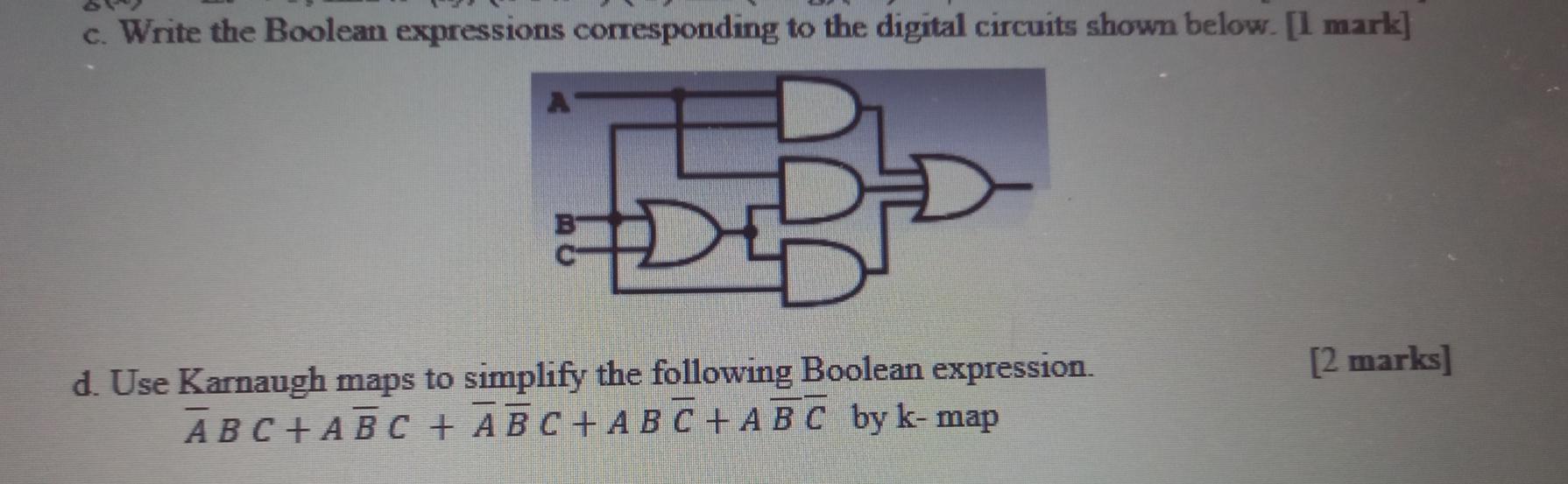 Solved c. Write the Boolean expressions corresponding to the | Chegg.com