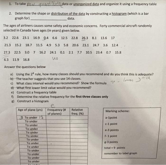 Solved 1. To take you quantitate data or unorganized data | Chegg.com