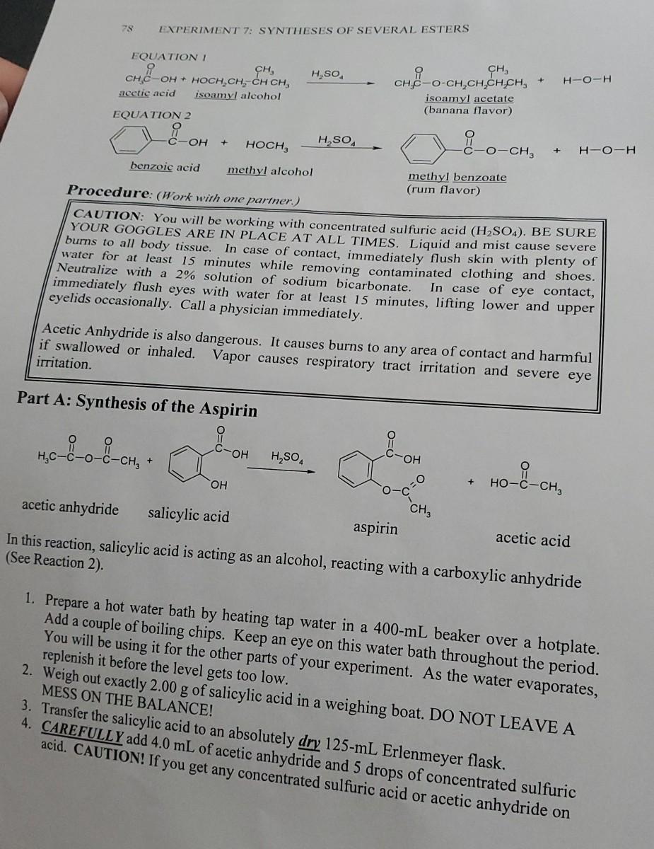 Solved EXPERIMENT 7: SYNTHESES OF SEVERAL ESTERS 81 Pre-Lab | Chegg.com