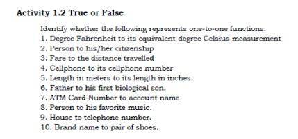 Solved Activity 1.2 True or False Identify whether the | Chegg.com