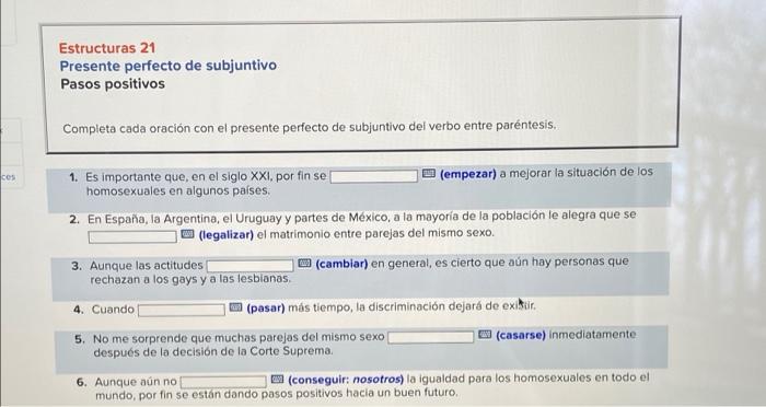 Estructuras 21 Presente perfecto de subjuntivo Pasos | Chegg.com