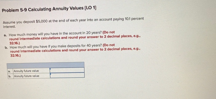 Solved Problem 5-9 Calculating Annuity Values [LO 1) Assume | Chegg.com