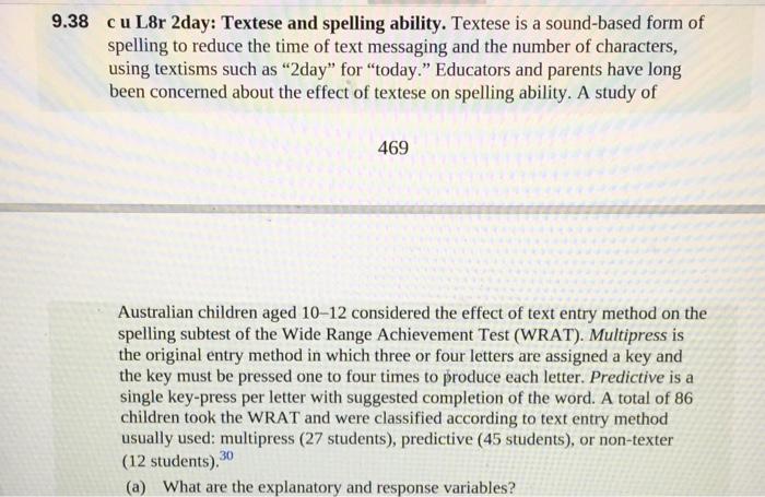 Solved 9.38 cu L8r 2day: Textese and spelling ability. | Chegg.com