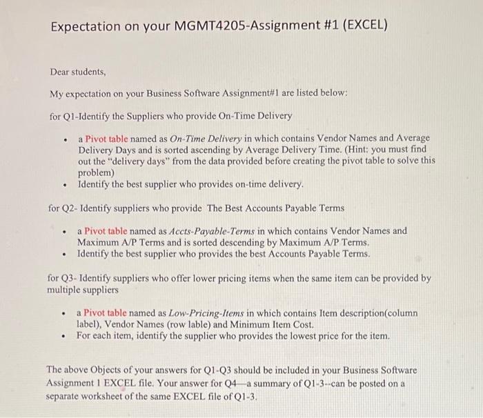 Solved Expectation on your MGMI4205-Assignment \#1 (ExCEL) | Chegg.com