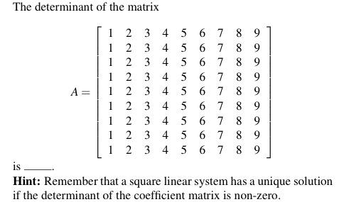Solved The determinant of the matrix | Chegg.com