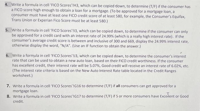 Solved 1. Write a formula in cell 'FICO Scores'!E3, which | Chegg.com