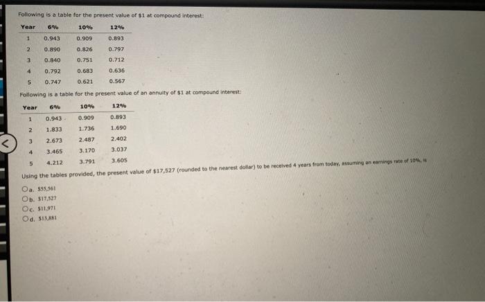 Solved Following is a table for the present value of $1 at | Chegg.com
