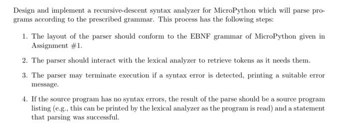 Solved Design And Implement A Recursive Descent Syntax 