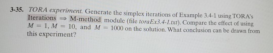 3-35. TORA experiment. Generate the simplex | Chegg.com