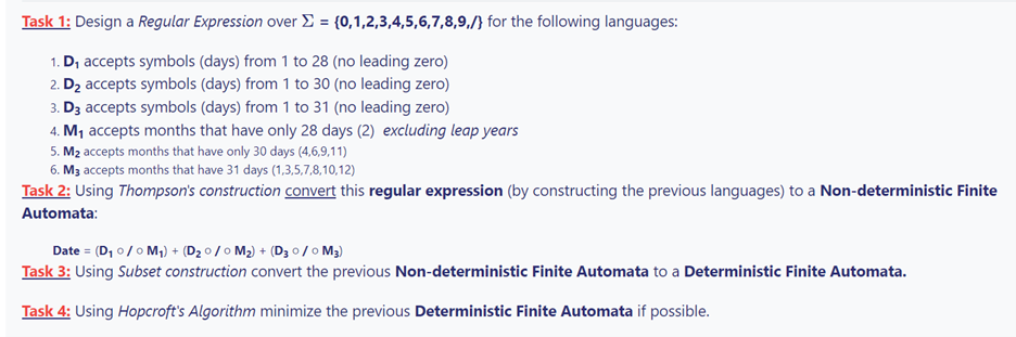 Solved Task 1: Design a Regular Expression over for the | Chegg.com