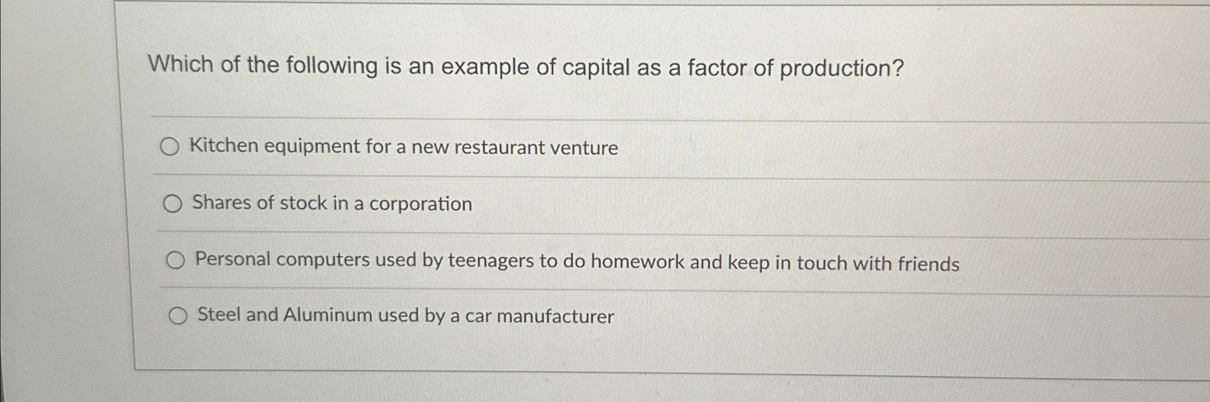 Solved Which of the following is an example of capital as a | Chegg.com