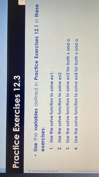Solved 1. Create the following symbolic variables, using | Chegg.com