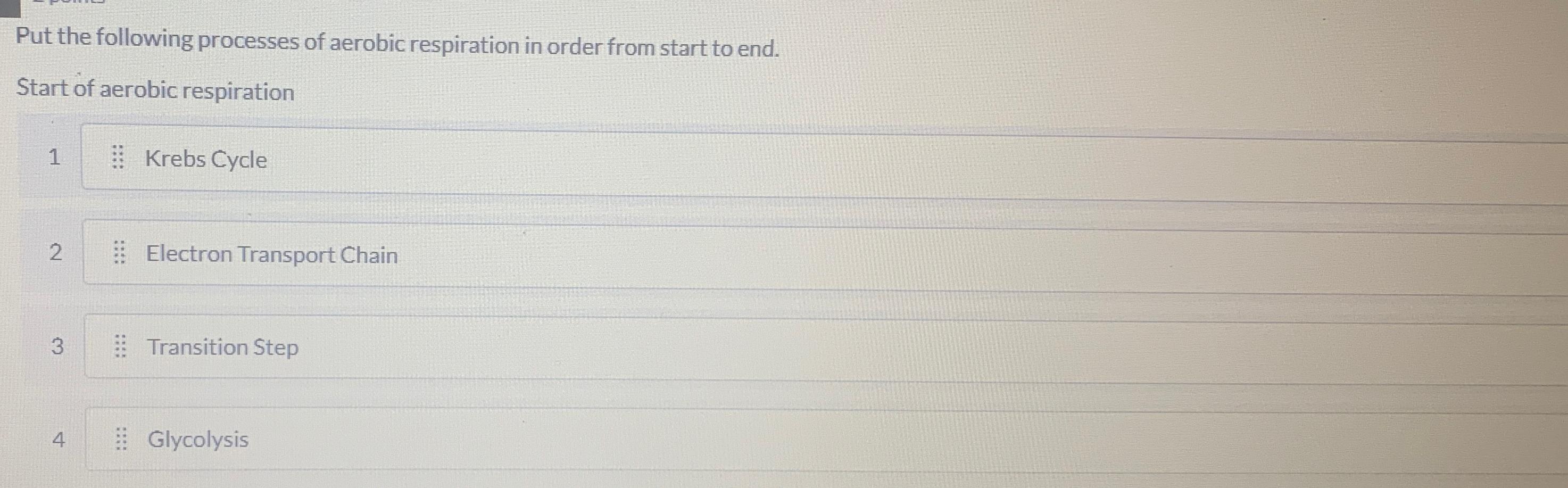 Solved Put the following processes of aerobic respiration in | Chegg.com