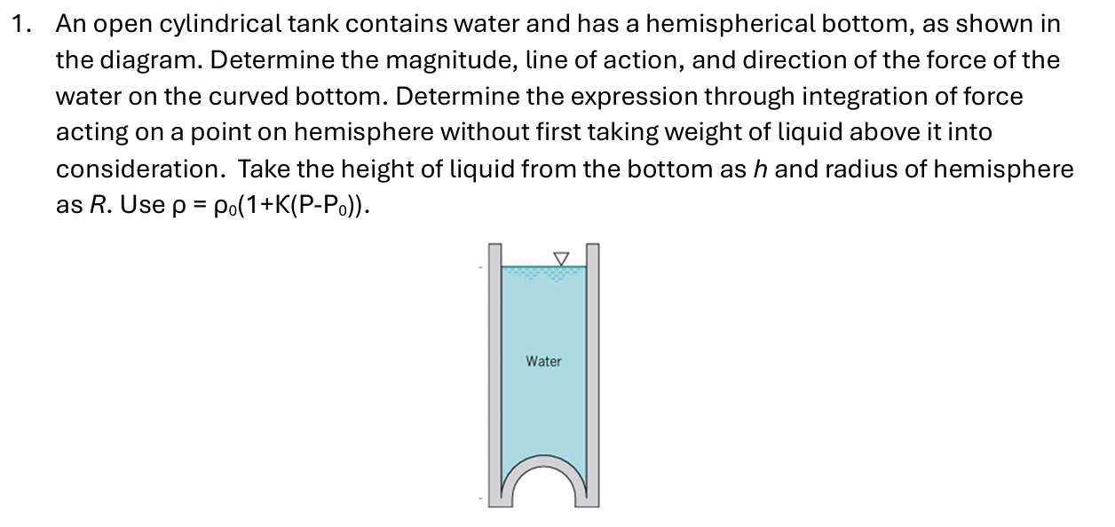 Solved An open cylindrical tank contains water and has a | Chegg.com