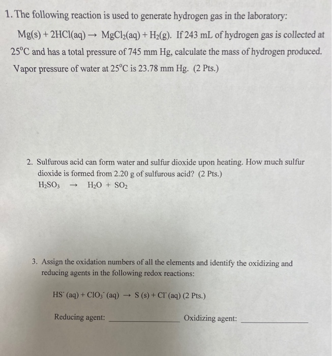 Solved 1. The following reaction is used to generate | Chegg.com
