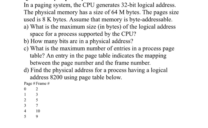 Solved Operating System In A Paging System The Cpu 6554