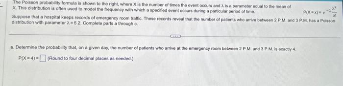 Solved The Poisson probability formula is shown to the | Chegg.com