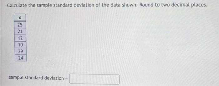 Solved Calculate the sample standard deviation of the data | Chegg.com