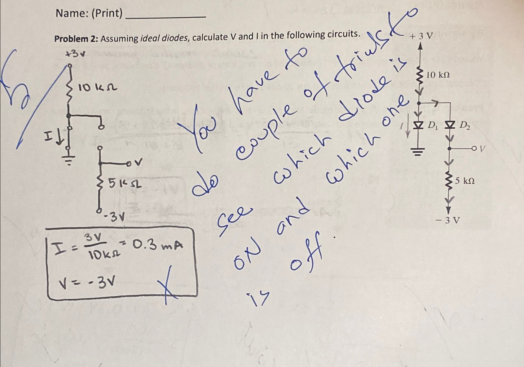 Solved Problem 2: Assuming ideal diodes, calculate V ﻿and I | Chegg.com