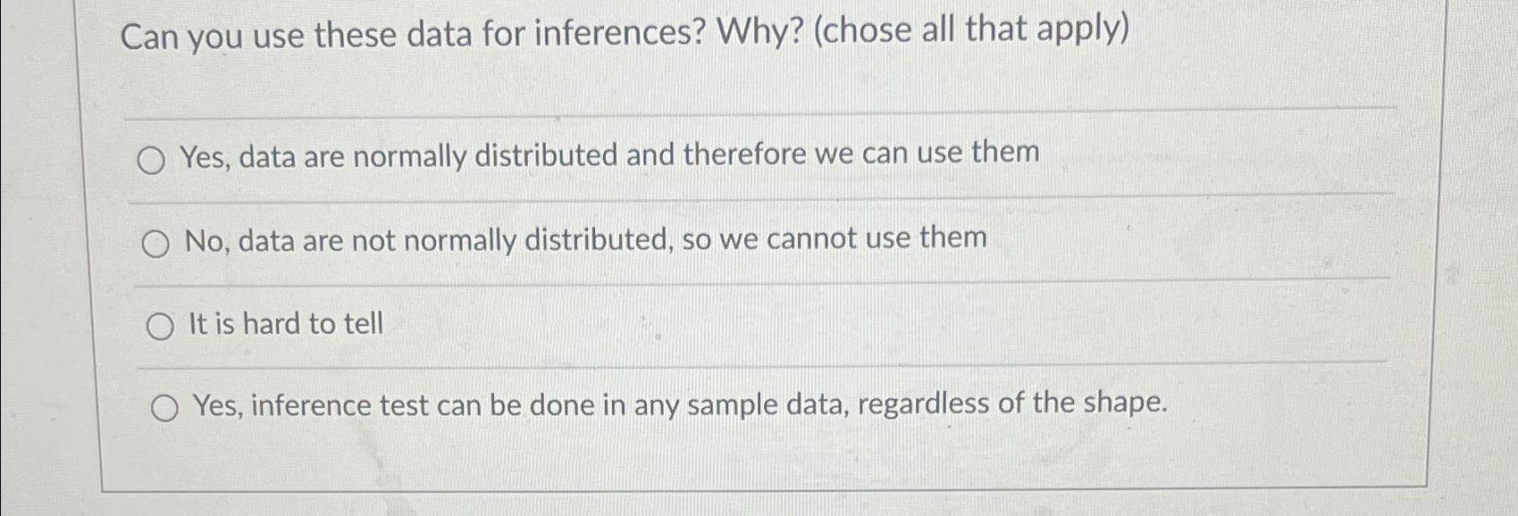 Solved Can you use these data for inferences? Why? (chose | Chegg.com