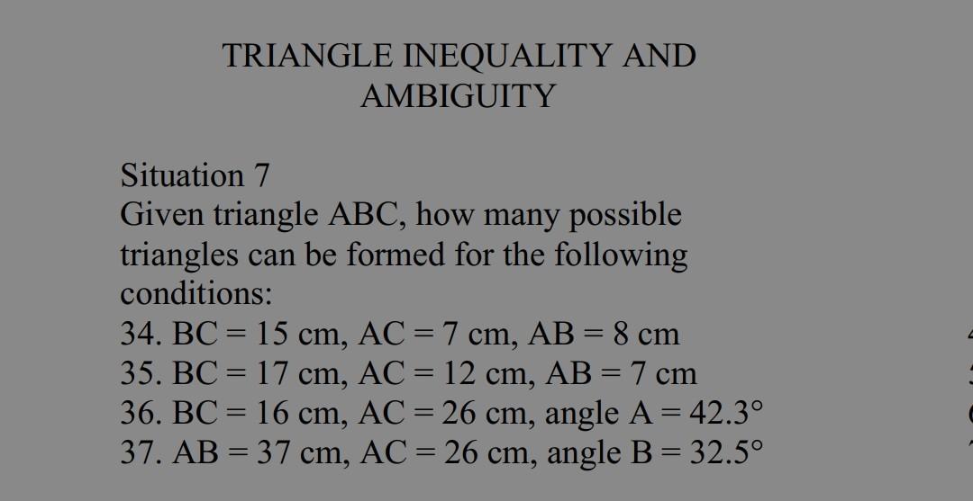 Solved TRIANGLE INEQUALITY AND AMBIGUITY Situation 7 Given | Chegg.com