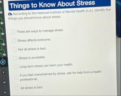 Solved Things to Know About StressAccording to the National | Chegg.com