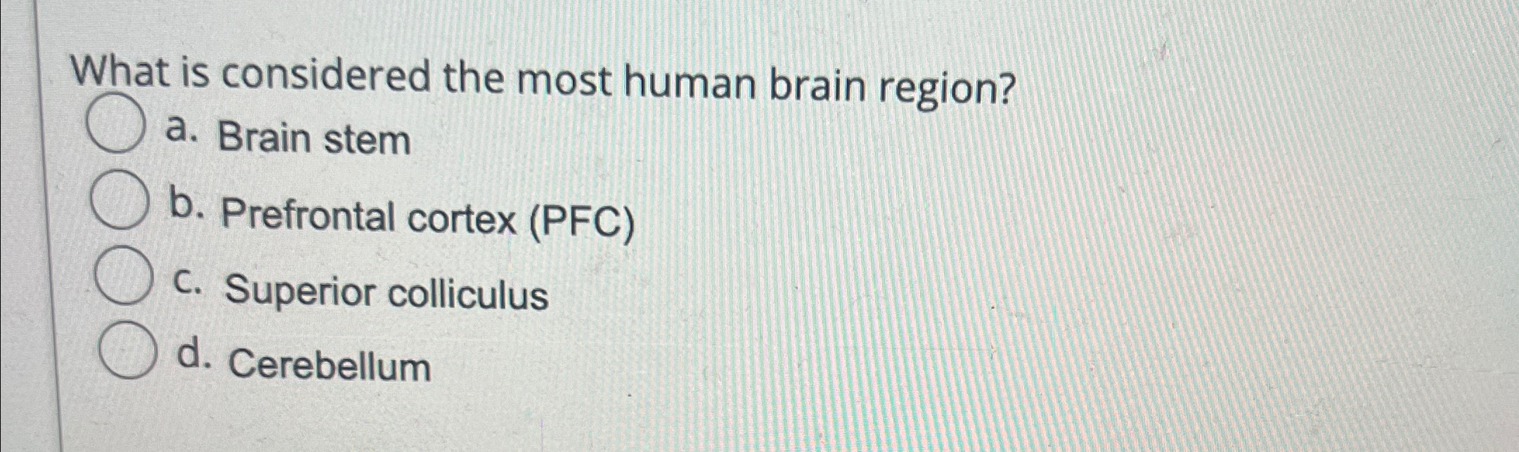 Solved What is considered the most human brain region? ﻿a. | Chegg.com