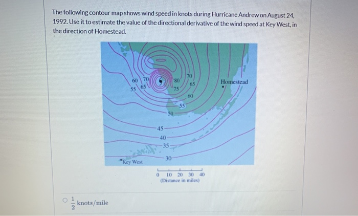 Solved The following contour map shows wind speed in knots | Chegg.com