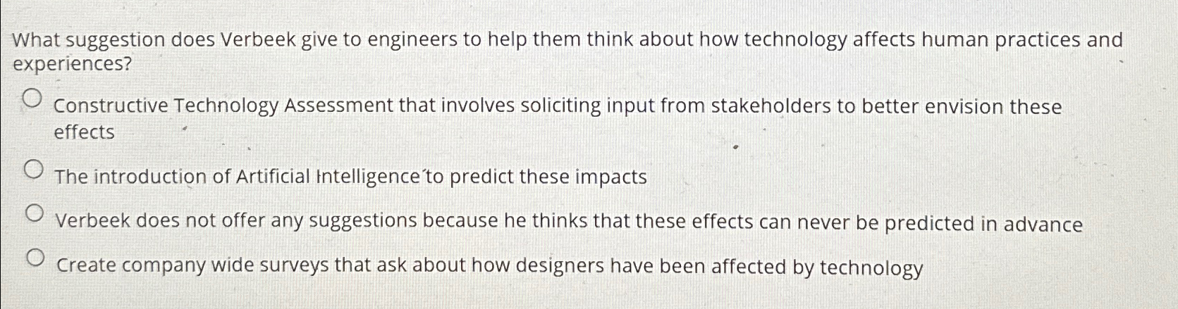 Solved What suggestion does Verbeek give to engineers to | Chegg.com