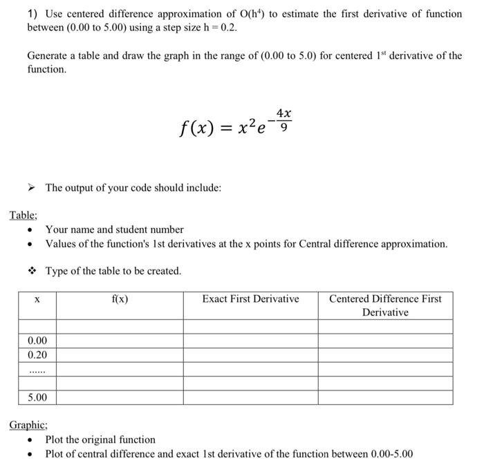 Solved 1 Use Centered Difference Approximation Of O H To