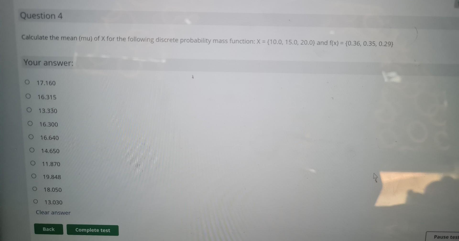 Solved Calculate the mean (mu) of X for the following | Chegg.com