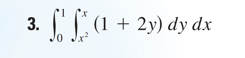 Solved Evalúe la integral iterada.3. ∫01∫x2x(1+2y)dydx | Chegg.com