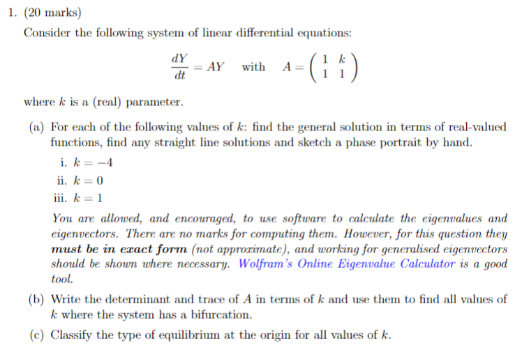 Solved (20 ﻿marks)Consider the following system of linear | Chegg.com