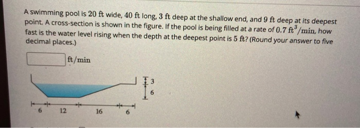 Solved A swimming pool is 20 ft wide, 40 ft long, 3 ft deep | Chegg.com