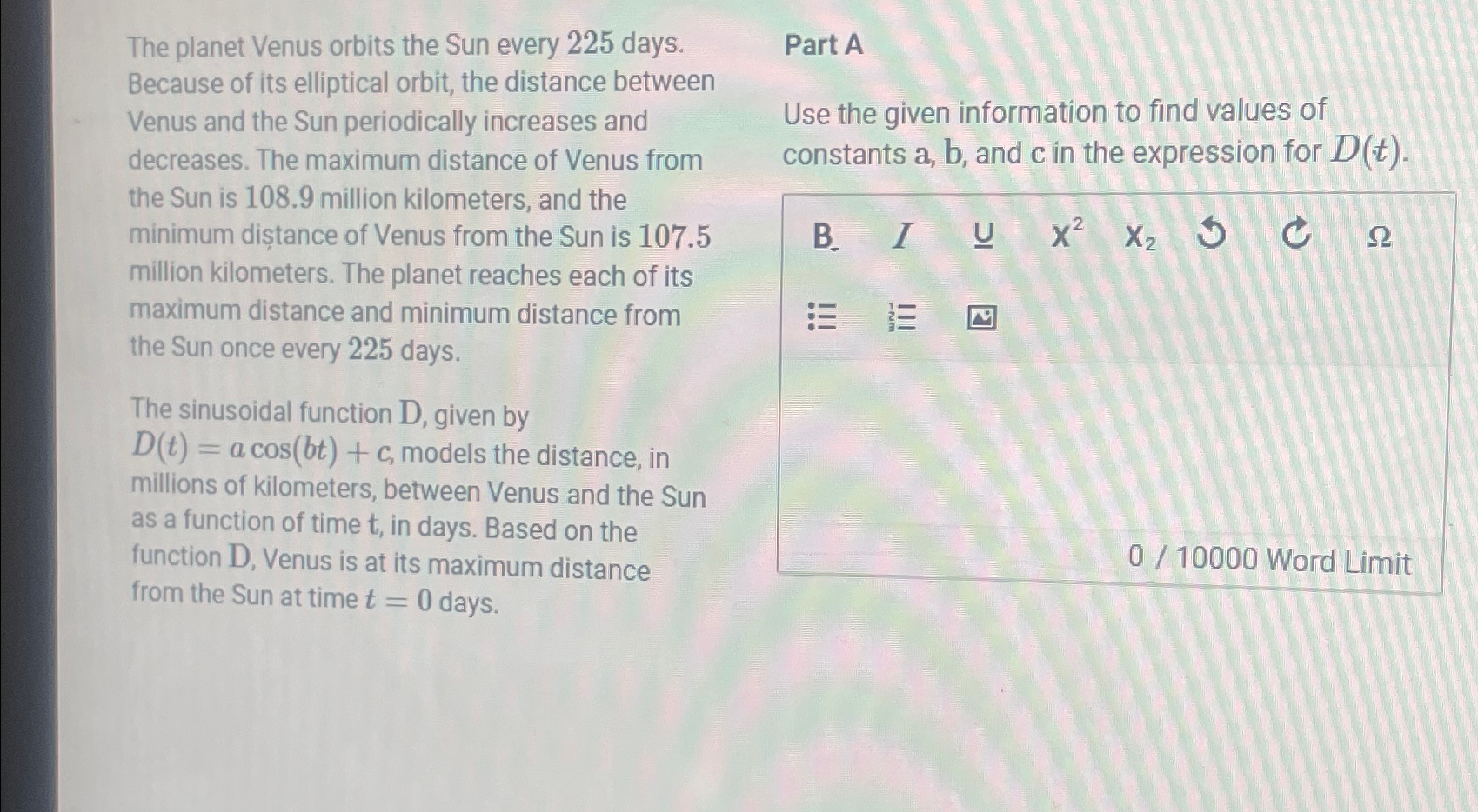 Solved The planet Venus orbits the Sun every 225 ﻿days. | Chegg.com