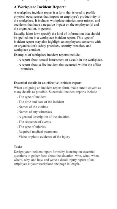 Solved Actually ,It should be look like Incident report form | Chegg.com