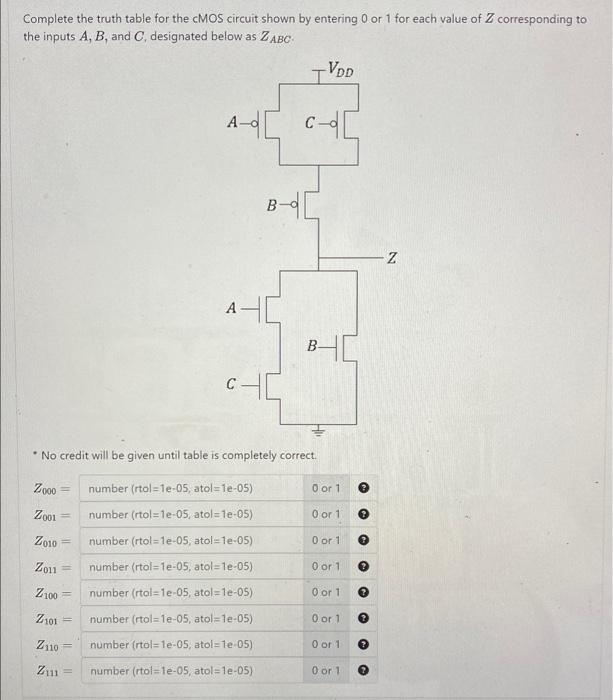 Solved Complete the truth table for the cMOS circuit shown | Chegg.com