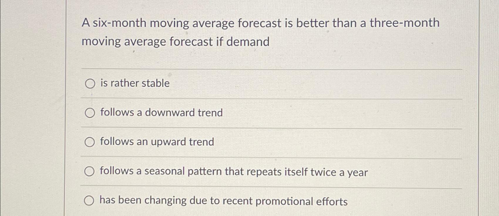 Solved A six-month moving average forecast is better than a | Chegg.com Solved A six-month moving average forecast is better than a | Chegg.com