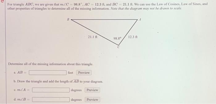 Solved For triangle ABC, we are given that | Chegg.com