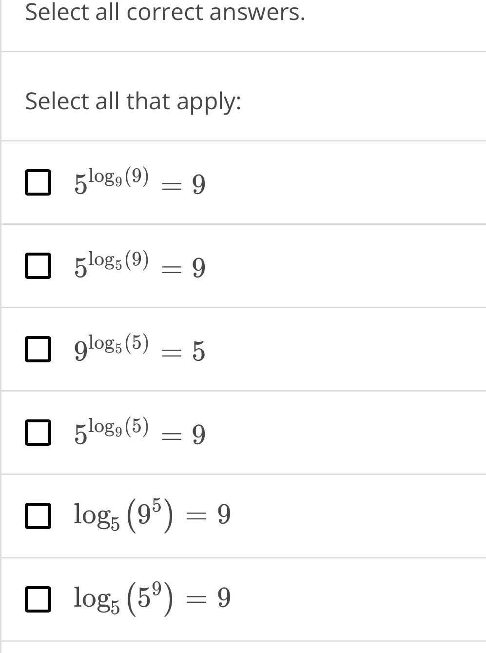 Select All Correct Answers Select All That