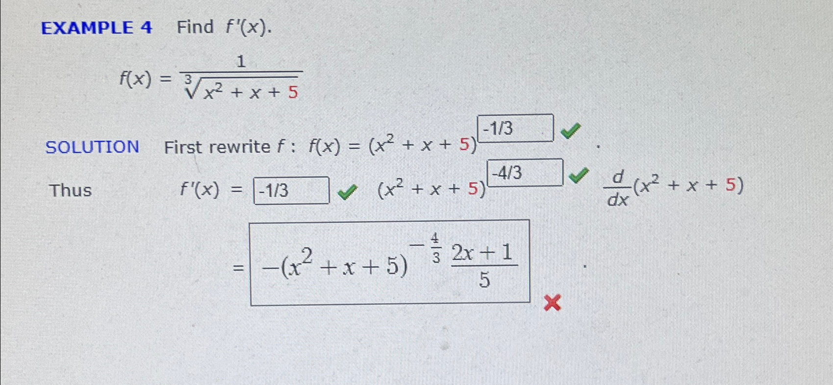 Solved EXAMPLE 4 ﻿Find f'(x).f(x)=1x2+x+53SOLUTION First | Chegg.com