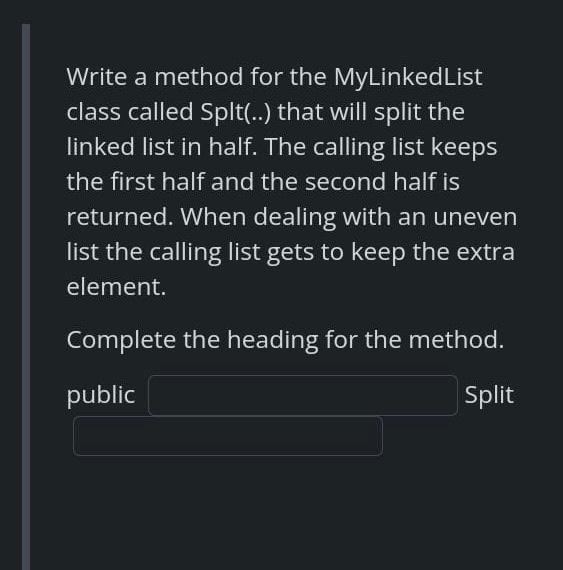 Write a method for the MyLinkedList class called | Chegg.com
