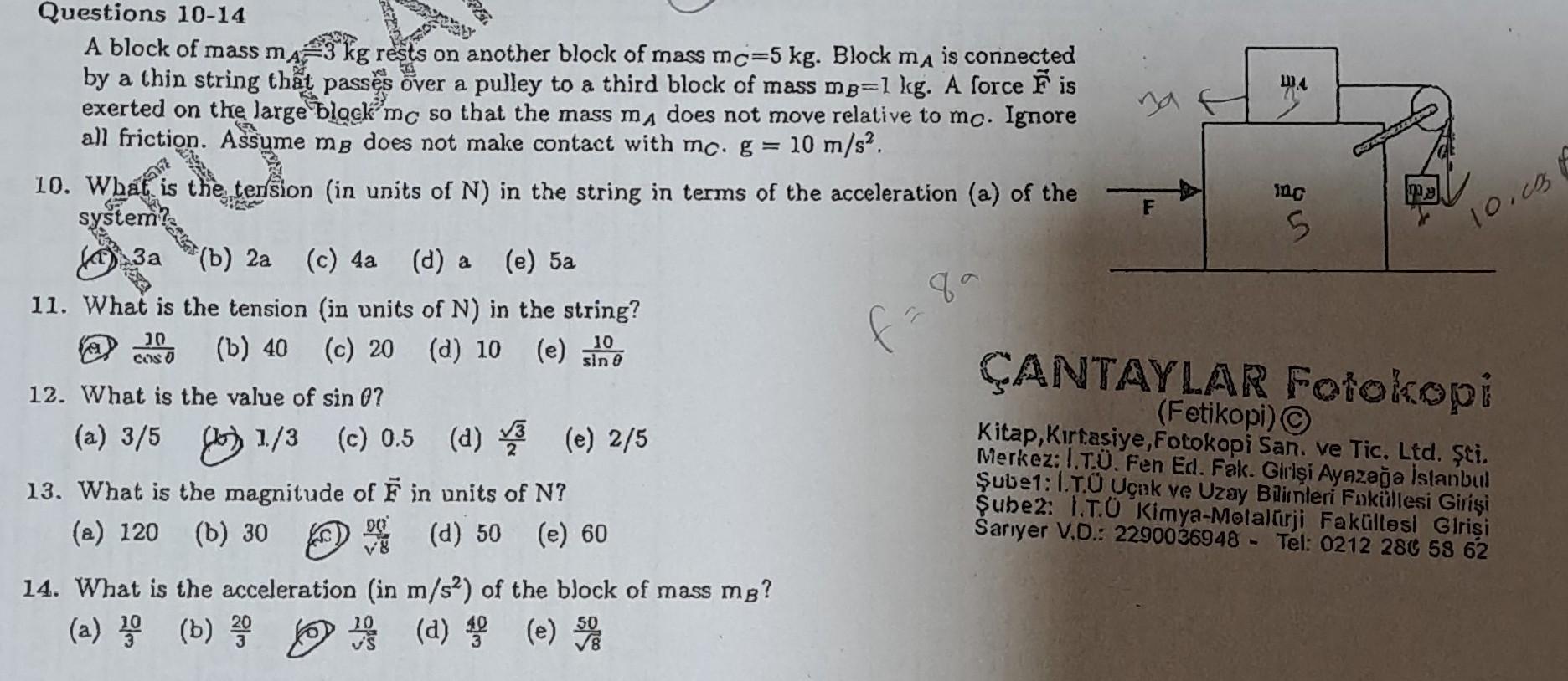 Solved Questions 10-14 A block of mass mA3 kg rests on | Chegg.com