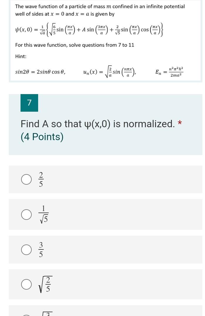 Solved The wave function of a particle of mass m confined in | Chegg.com
