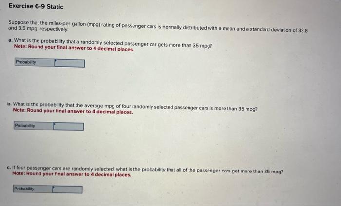 Solved Suppose that the miles-per-gallon (mpg) rating of | Chegg.com