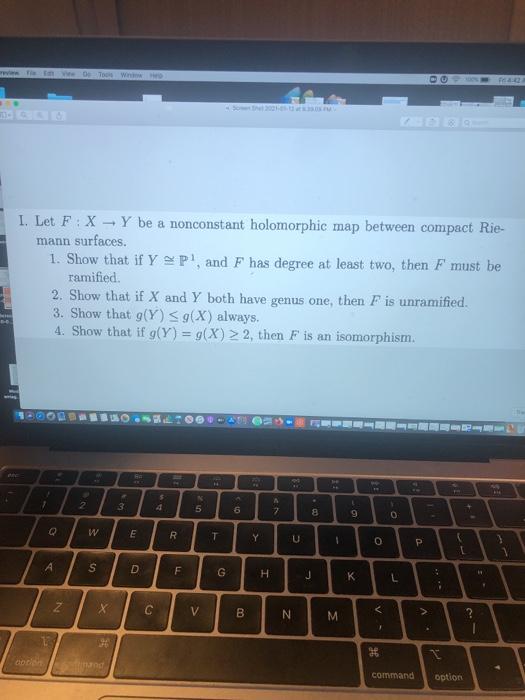 I. Let F: X - Y be a nonconstant holomorphic map | Chegg.com